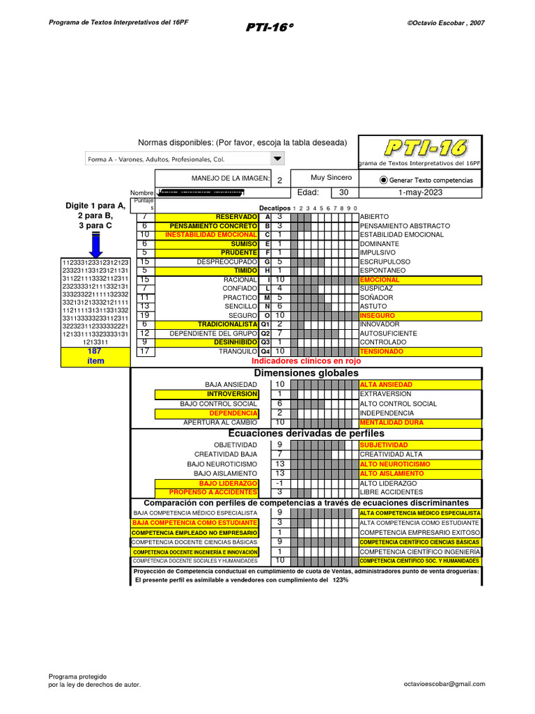16 PF | Descargar gratis PDF | Las emociones | Sicología