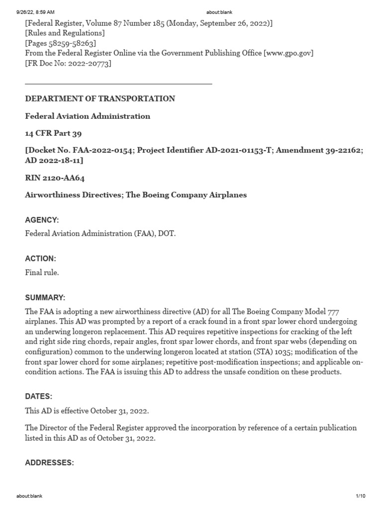 Boeing 777 Airworthiness Directive Update | PDF