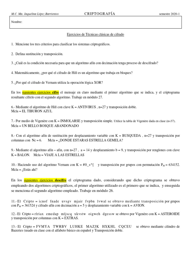 Ejercicios | PDF | Cifrado | Clave (criptografía)