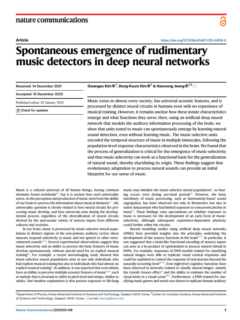 Spontaneous Emergence of Rudimentary Music Detectors in Deep Neural ...