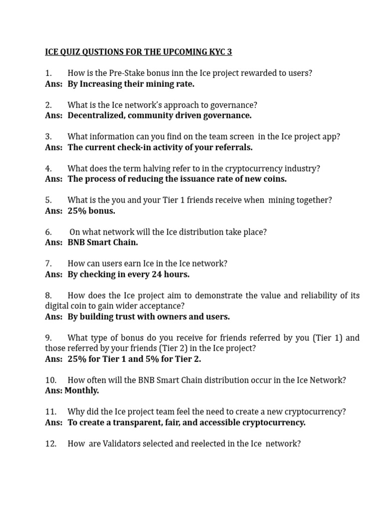 Ice Project KYC Quiz Questions | PDF | Cryptocurrency | Information ...