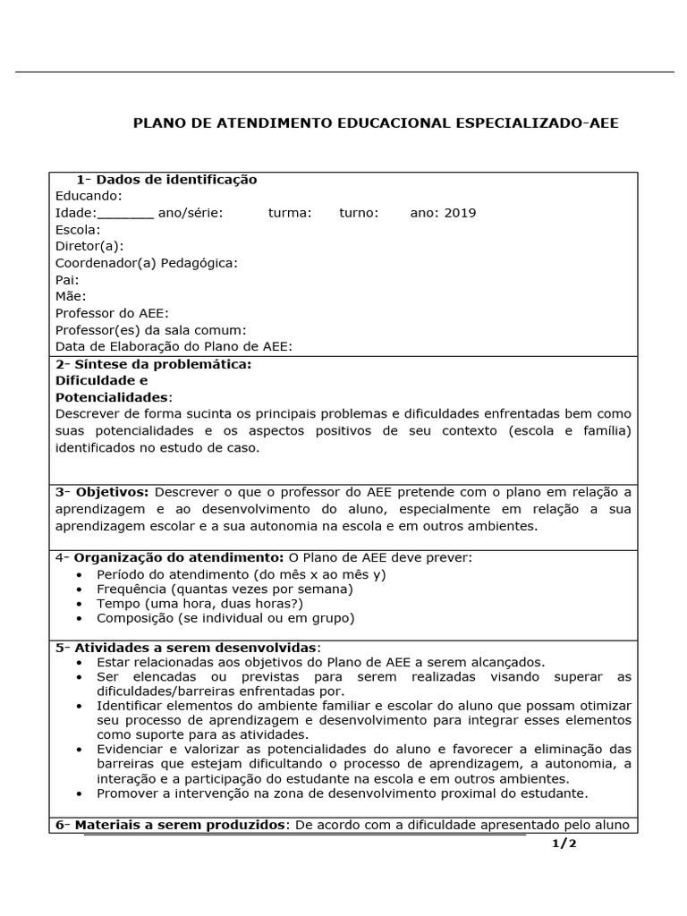 PLANO DE AEE - Orientações 1 | PDF | Aprendizado | Pedagogia