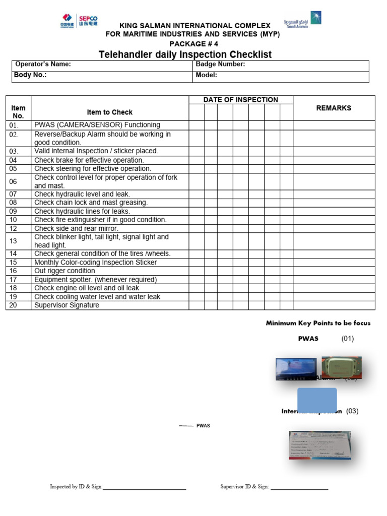 Telehandler Updated Daily Inspection Checklist | PDF Telehandler Updated Daily Inspection Checklist | PDF