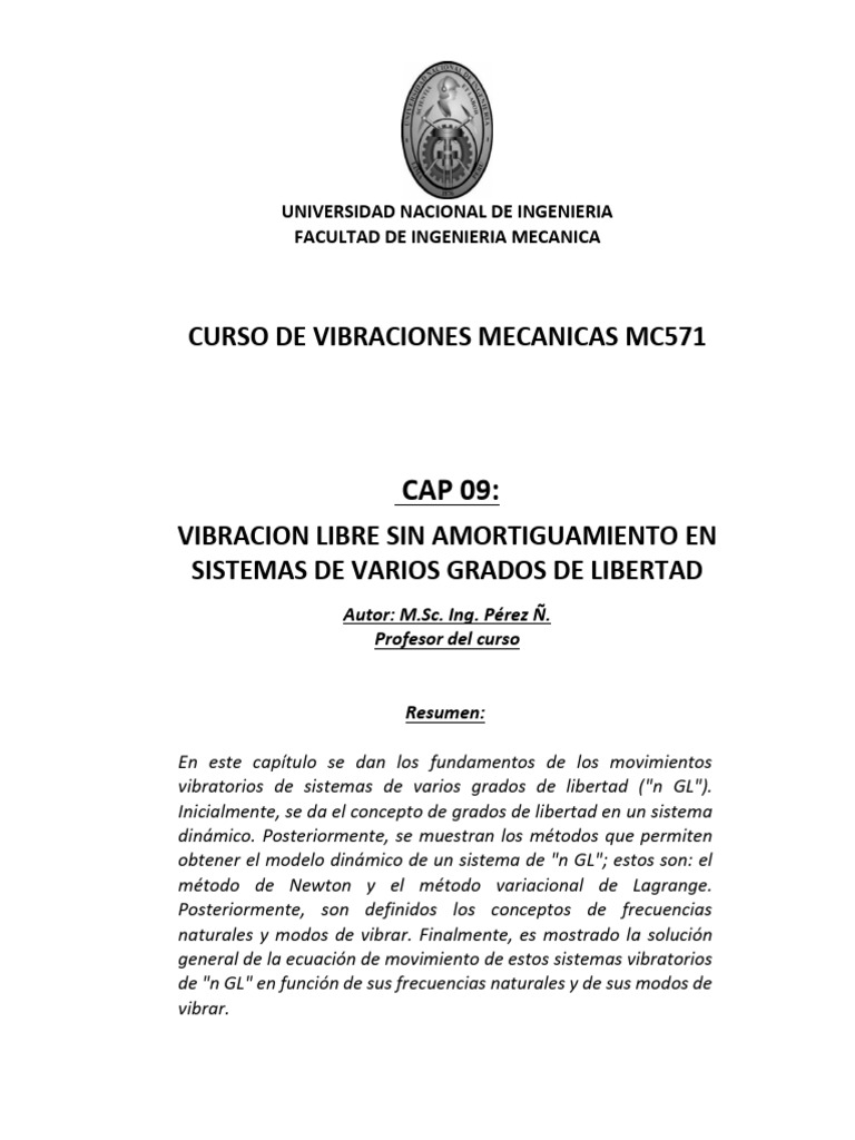 CAP 09 VIBRACION LIBRE DE SISTEMAS DE N GL | PDF | Valores propios y vectores propios | Ecuaciones