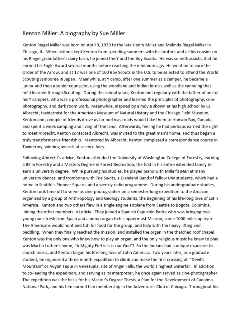 Miller - Kenton Miller A Biography by Sue Miller | PDF | Biodiversity Miller - Kenton Miller A Biography by Sue Miller | PDF | Biodiversity