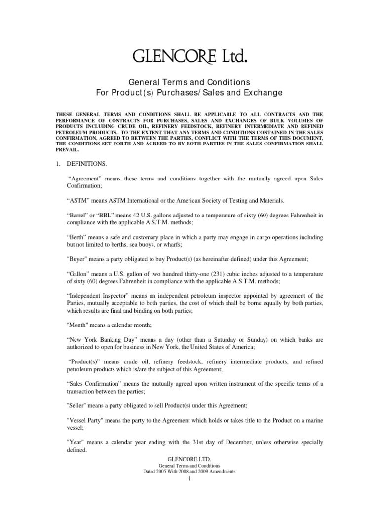 Glencore GTC's | PDF | Letter Of Credit | Bankruptcy