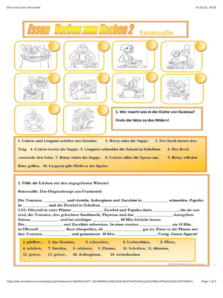 Essen Verben Zum Kochen | PDF