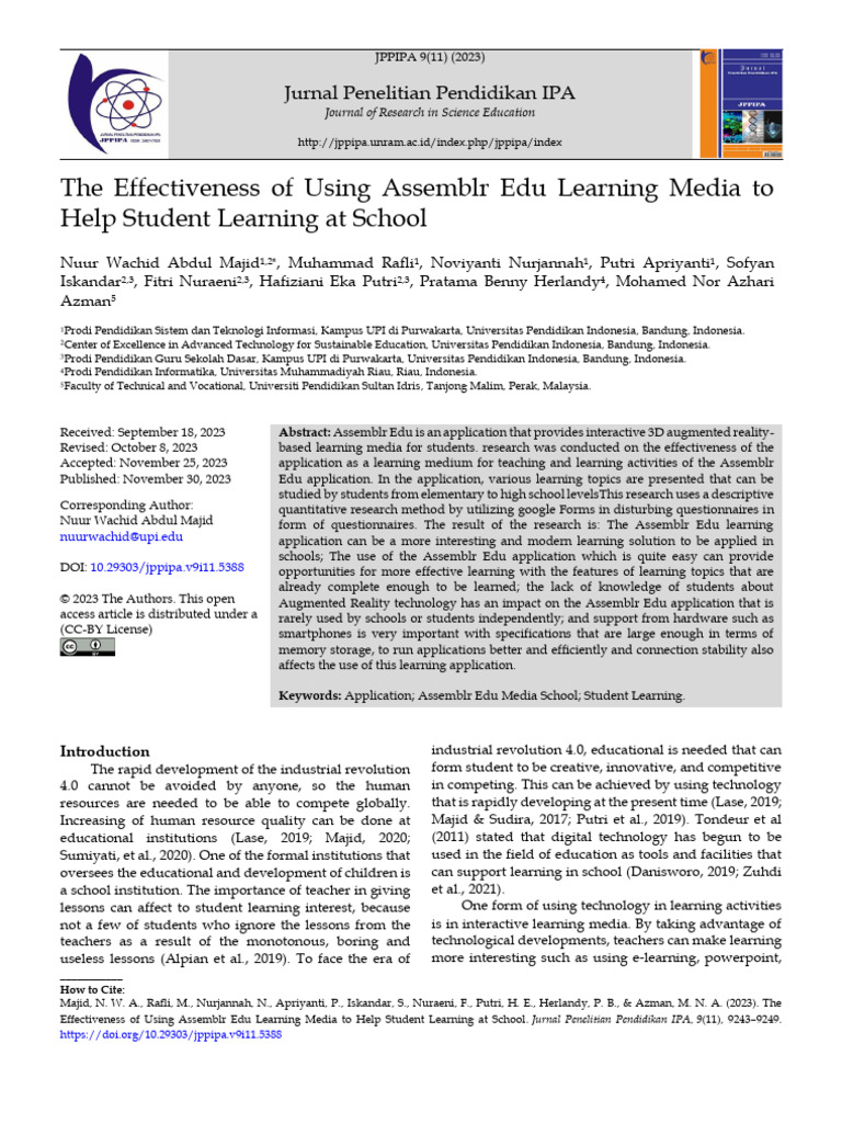 Effectiveness of Using Assemblr Edu Learning Media | PDF | Learning | Augmented Reality
