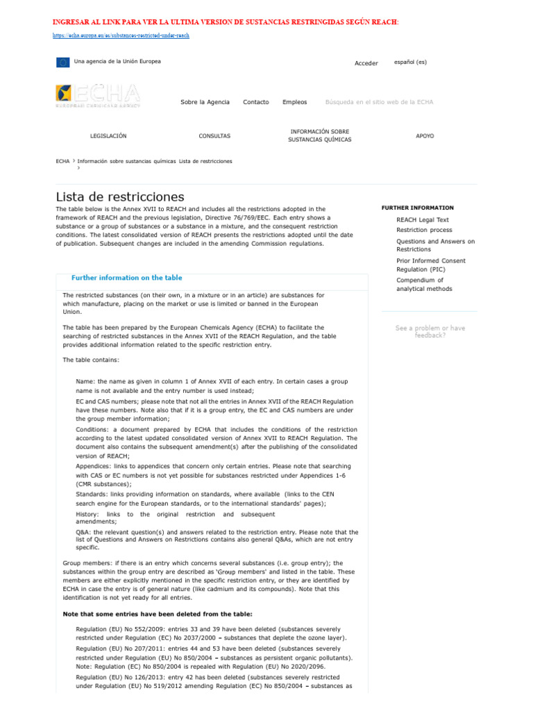 REACH Restricted Substances List | PDF | Arsenic | Chemistry