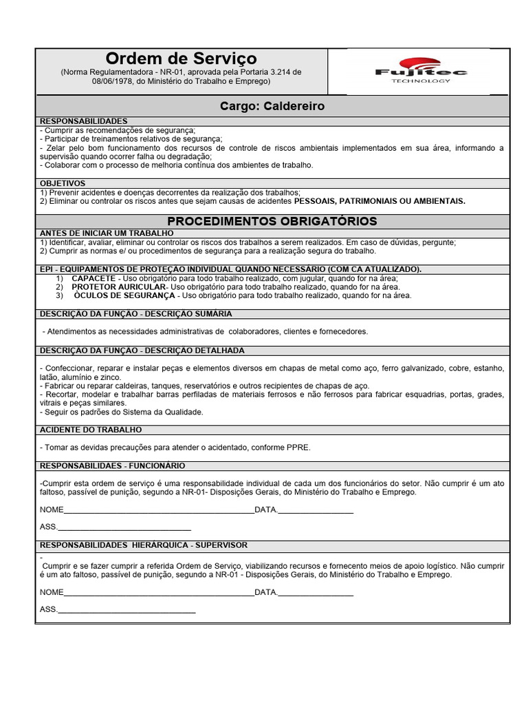 ORDEM DE SERVIÇO - Caldereiro Ok | PDF