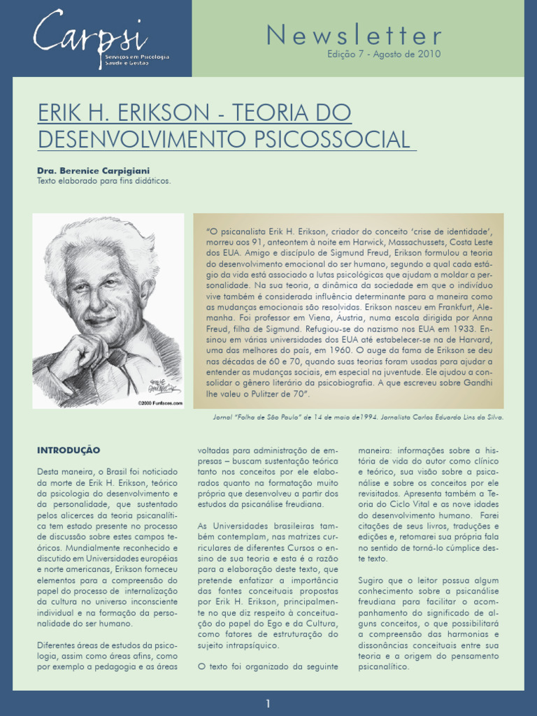 Erik Erikson: Teoria do Desenvolvimento Psicossocial | PDF | Sigmund Freud | Psicanálise