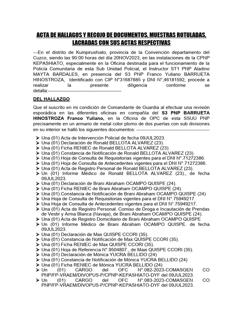 Acta de Hallazgo y Recojo | PDF