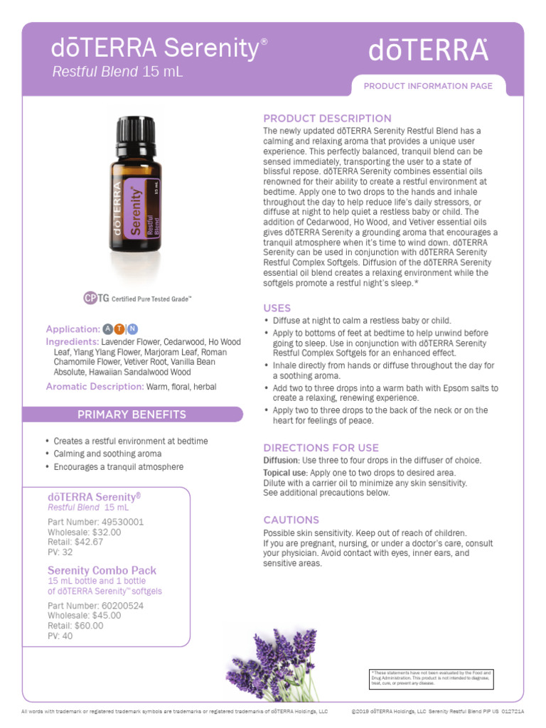 Doterra Serenity Essential Oil Blend | PDF | Essential Oil