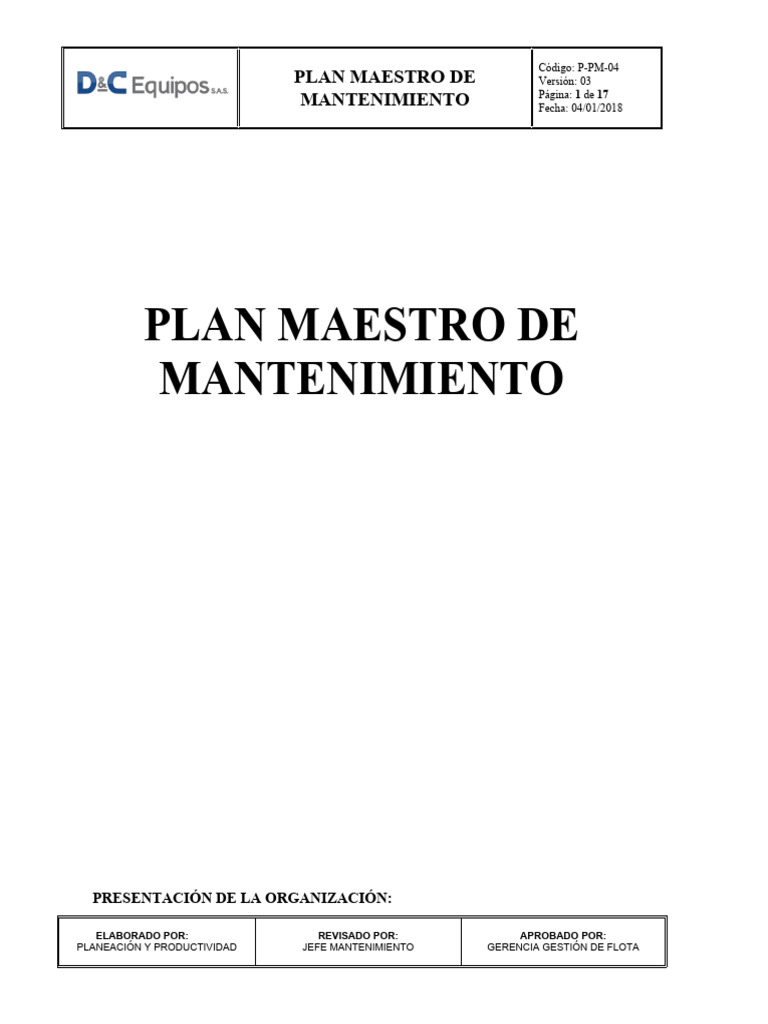 (ANEXO 6-A)PMM - Plan Maestro de Mantenimiento | PDF | Calidad ...