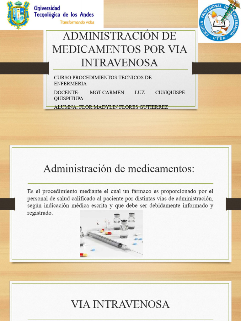 Administración de Medicamentos Por Via Endovenosa | PDF | Terapia ...