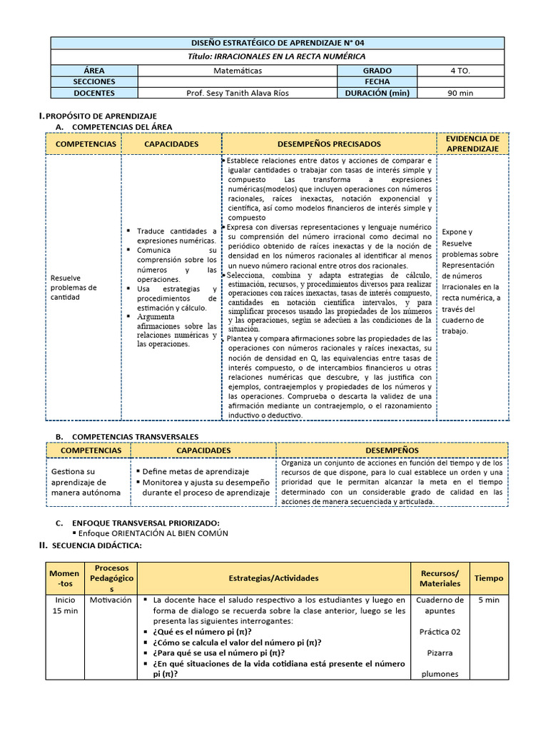 4 To Sec. Sesion 4 | PDF | Aprendizaje | Pi