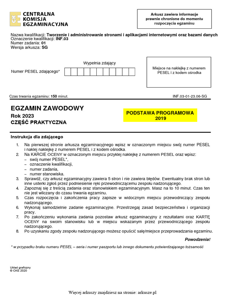 Inf03 2023 Czerwiec Egzamin Zawodowy Praktyczny | PDF