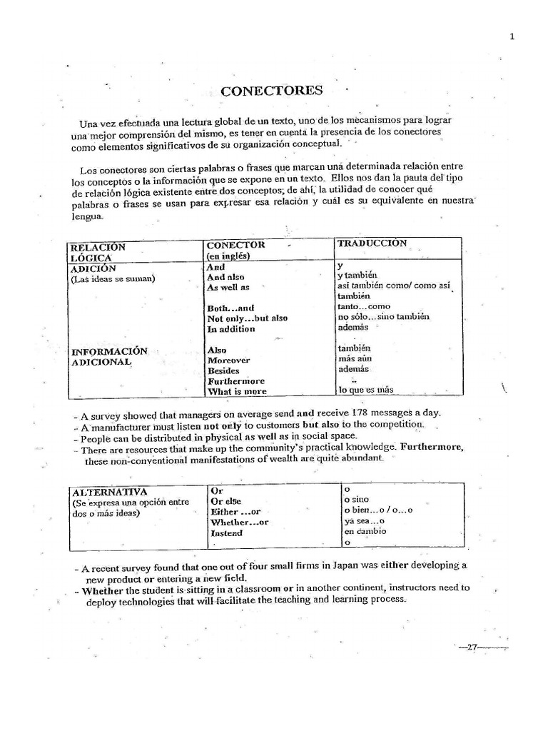 Lista de Conectores en Inglés | PDF