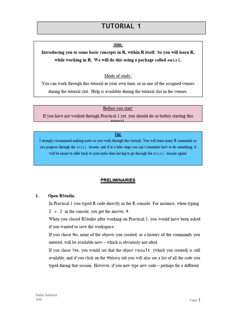 Tutorial 1 - Swirl | PDF | Command Line Interface | Computer File