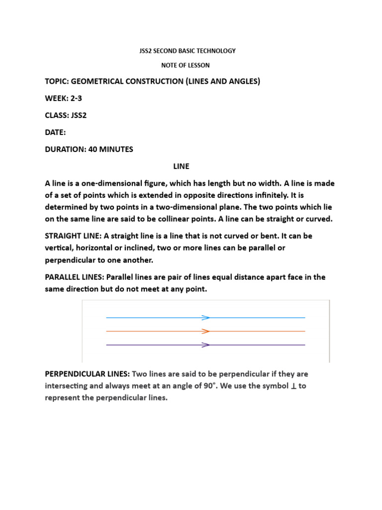 JSS2 Second Term Basic Technology Note | PDF | Line (Geometry) | Angle