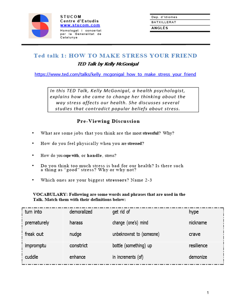 Ted Talk 1 Making Stress Your Friend | PDF | Psychological Concepts ...