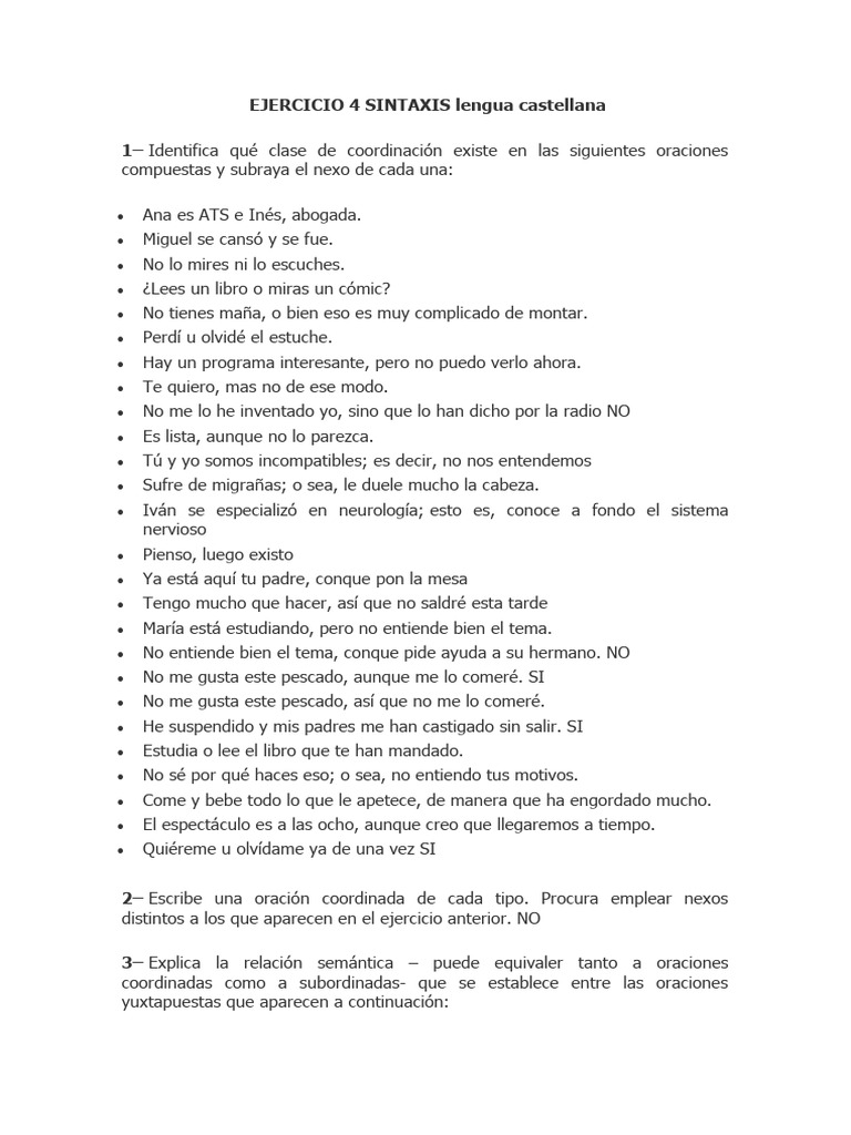 Ejercicio 4 Sintaxis 4º Eso | Descargar gratis PDF | Oración (Lingüística)