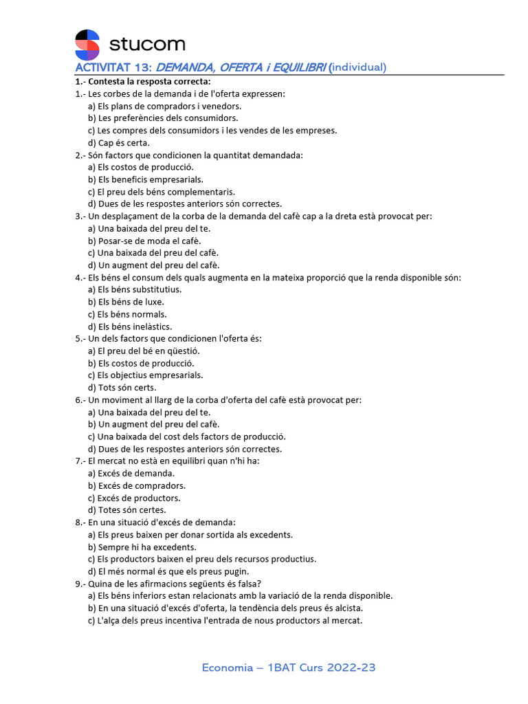 A13 Demanda, Oferta I Equilibri | PDF