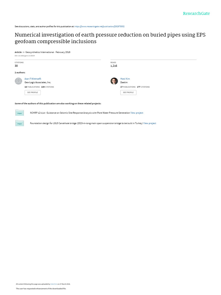 Numerical Investigation of Earth Pressure Reduction On Buried Pipes ...