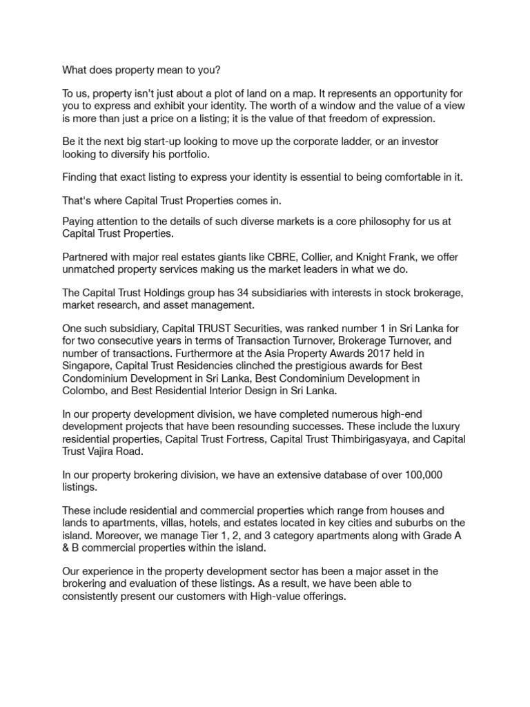 Final Capital Trust Script | PDF | Commercial Property | Financial Economics