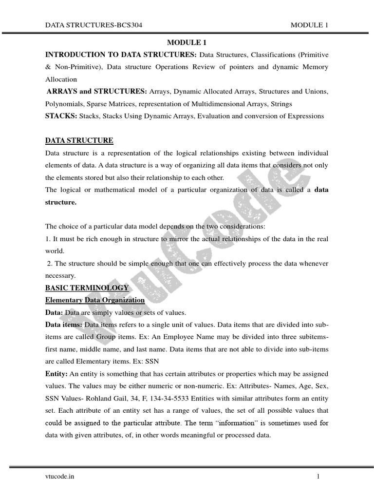 @vtucode - in Module 1 DS 2022 Scheme | PDF | Pointer (Computer Programming) | Matrix (Mathematics)