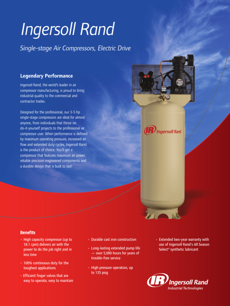 Ingersoll Rand Single-Stage Air Compressors, Electric Drive | PDF | Pump | Mechanical Engineering