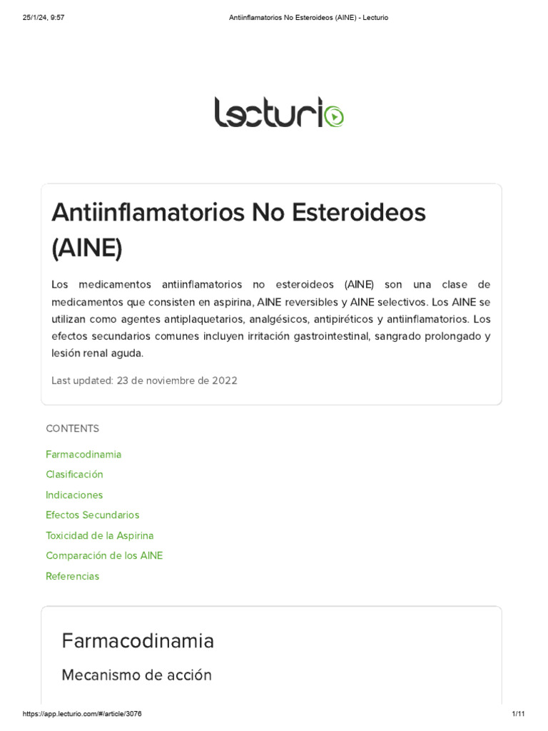 Antiinflamatorios No Esteroideos (AINE) - Lecturio | PDF | Droga anti-inflamatoria libre de ...