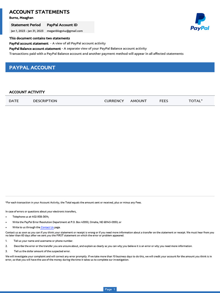 Statement Jan 2023 | PDF | Pay Pal | Business