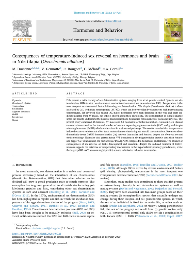 Consequences Of Temperature Induced Sex Reversal On Hormones And Brain
