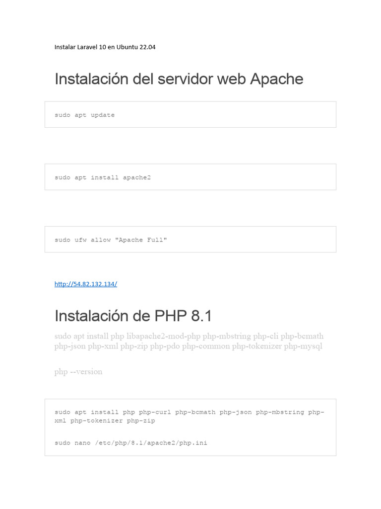 Instalar Laravel 10 en Ubuntu 22 | PDF | Servidor HTTP Apache | Proyectos de software libre