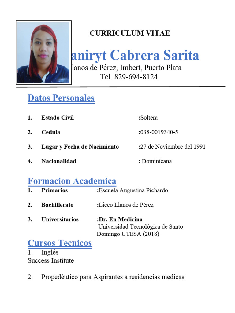 CURRICULUM VITAE Yaniryt Cabrera Sarita 1 | PDF