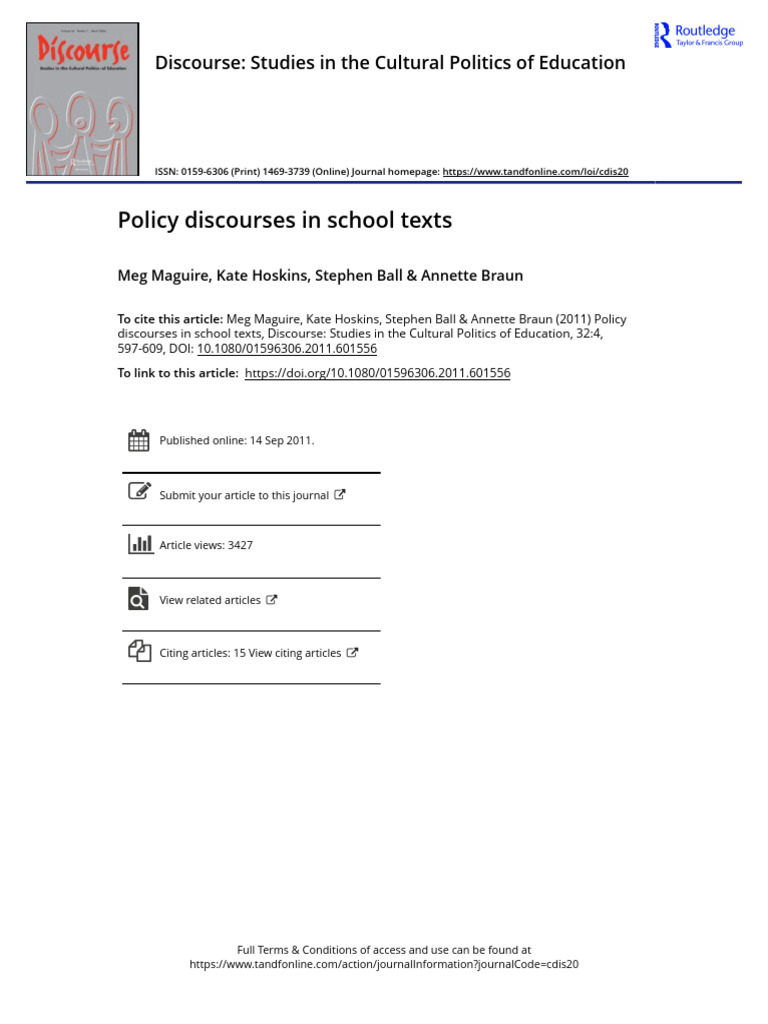 3 - Policy Discourses in School Texts | PDF | Discourse | Cognitive Science