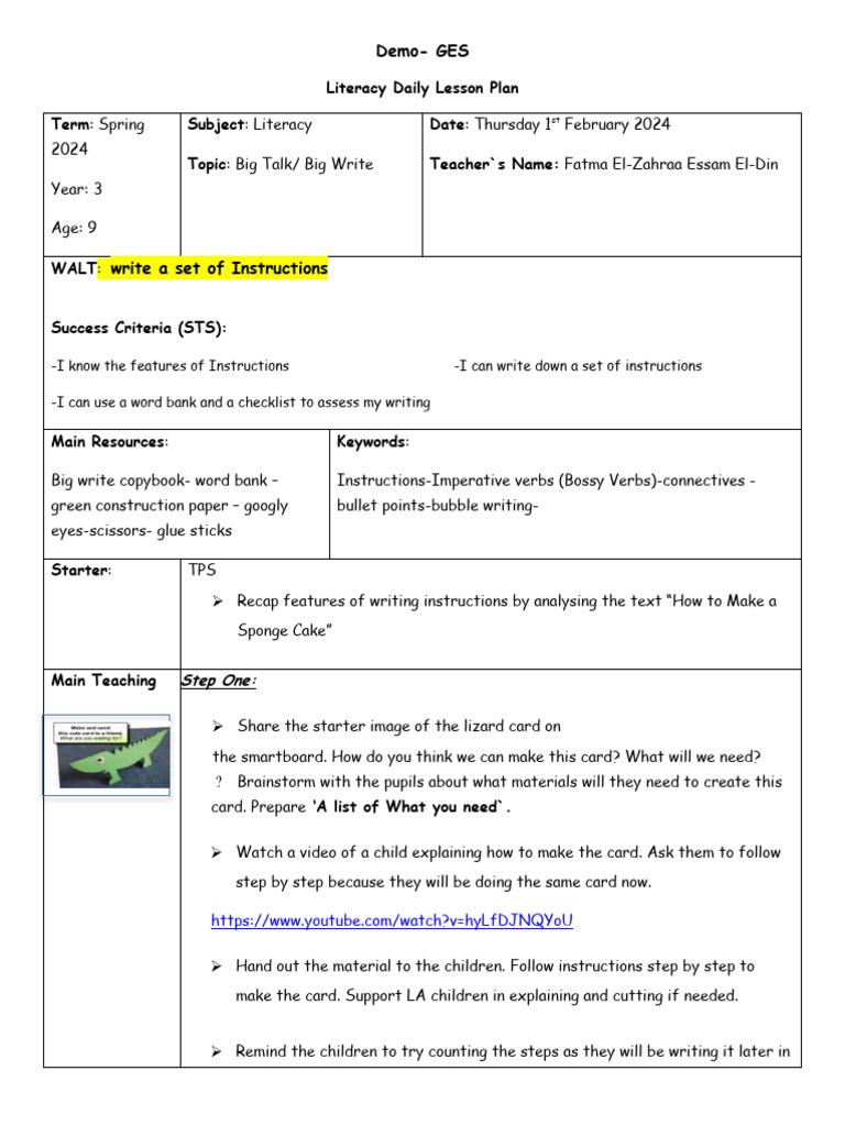 Lesson Plan | PDF | Cognition | Learning