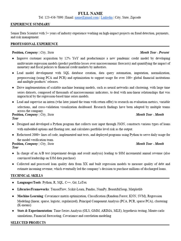DS Resume Template by Emma Ding | PDF | Principal Component Analysis ...