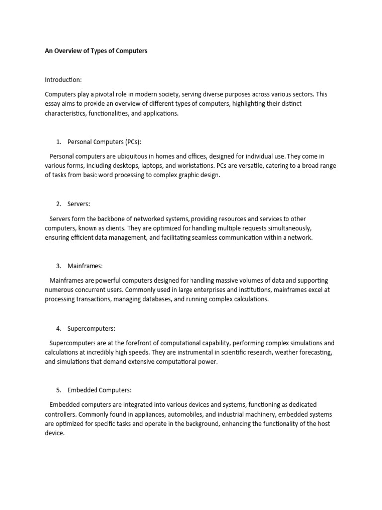 Computer Overview | PDF | Personal Computers | Embedded System