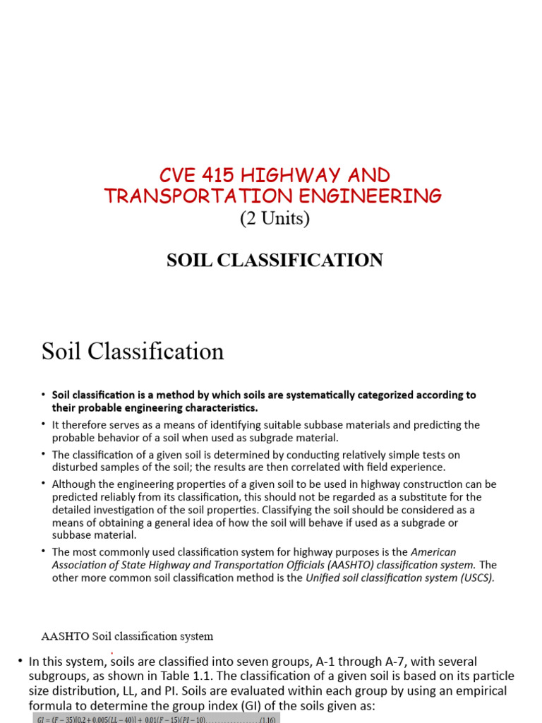 CVE 415 Soil Classification | PDF | Soil | Earth Sciences