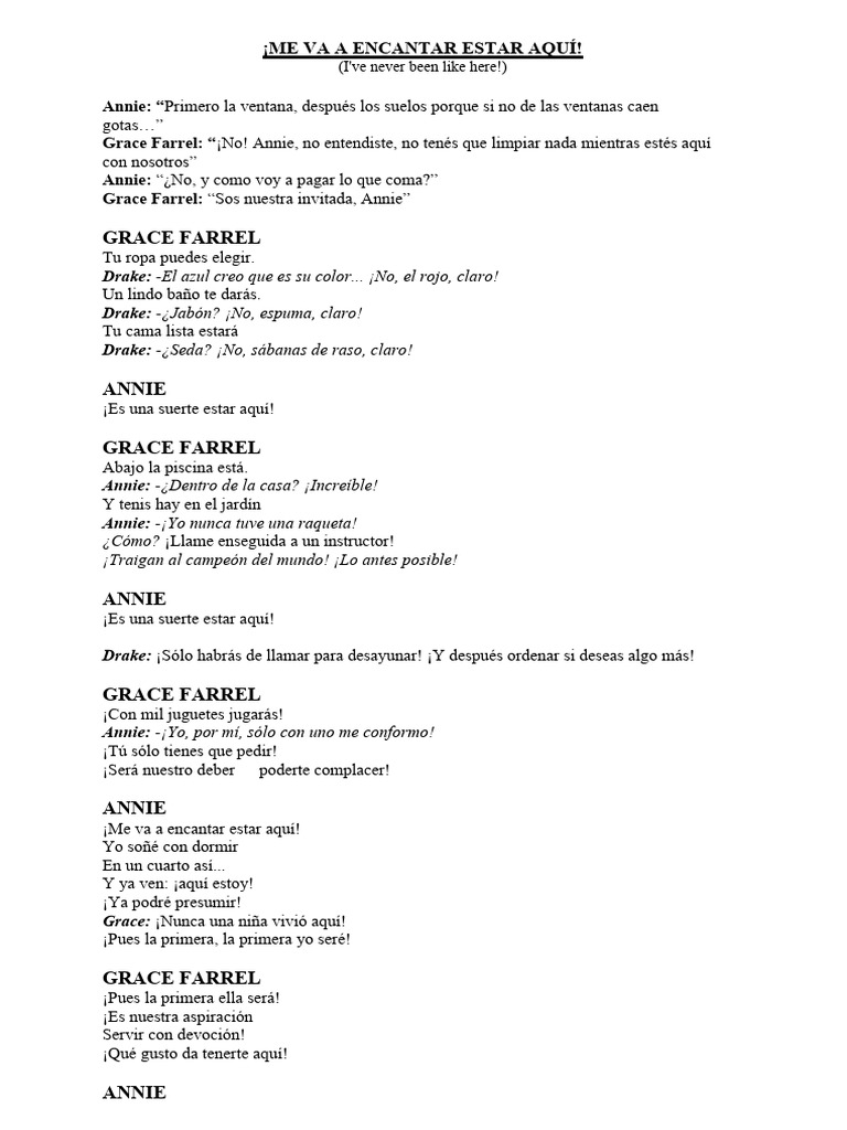 Me Va A Encantar Esta Aquí - Letra - Annie - Musical | PDF | Hogar ...