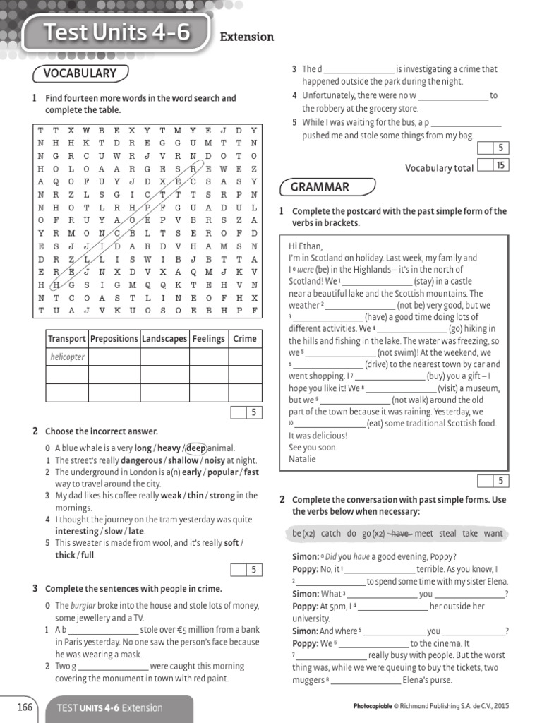 Achievers A2 Workbook Test Units 4-6 | PDF