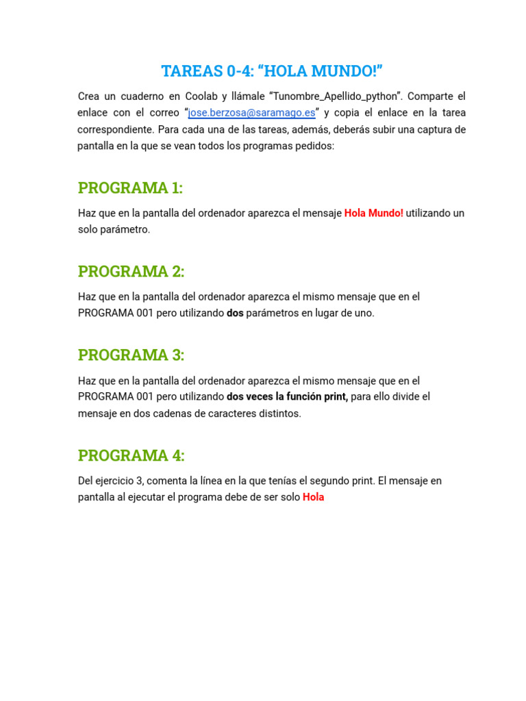 Tarea 01 Hola Mundo! | PDF | Informática