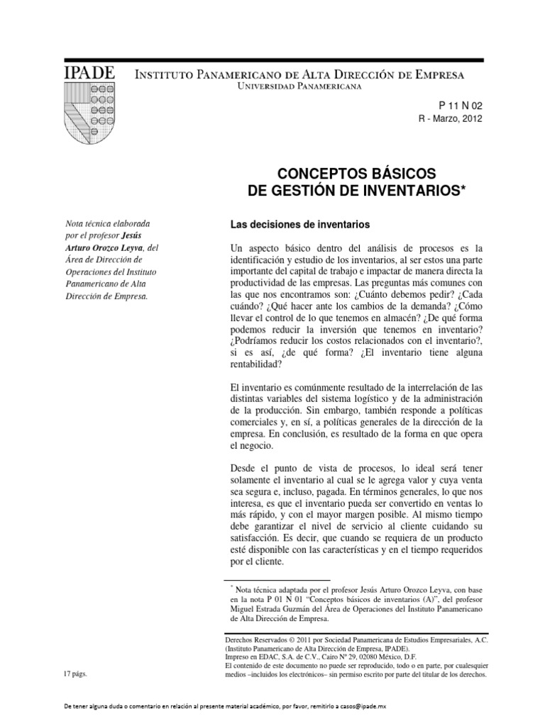 P 11 N 02 Conceptos Basicos de Gestion de Inventarios (FINAL) | PDF | Inventario | Economía ...