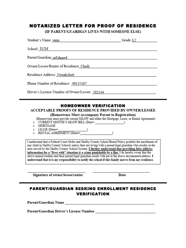 Notarized Proof of Residence Form | PDF | Lease | Renting