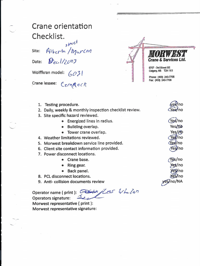 Crane Orientation Checklist | PDF