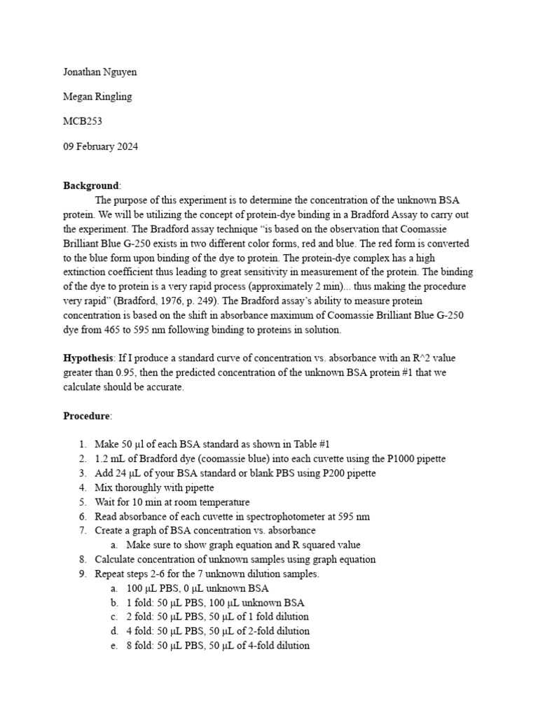 Bradford Assay Protocol | PDF | Laboratories | Metrology