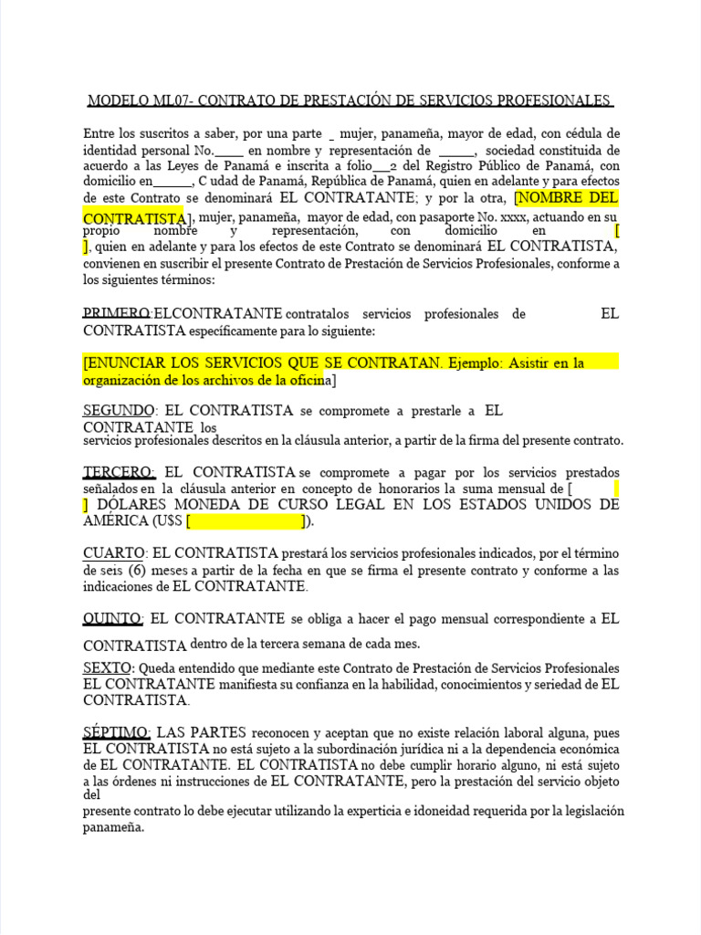 PDF Modelo Contrato de Servicios Profesionales Scrib Compress | PDF | Panamá | Justicia