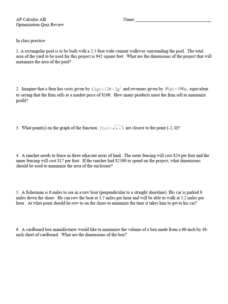 Optimization Quiz Review | PDF